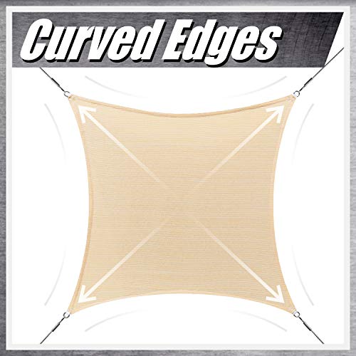 ColourTree 12' x 12' Beige Square CTAPS12 Sun Shade Sail Canopy Mesh Fabric UV Block - Commercial Heavy Duty - 190 GSM - 3 Years Warranty