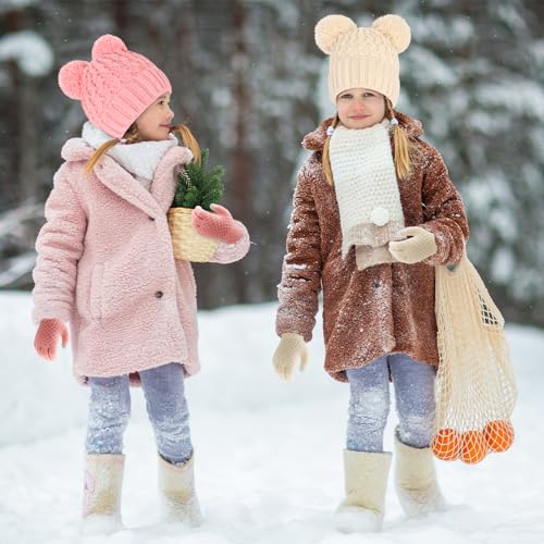 Kids Winter Beanie Hat Scarf Touchscreen Gloves Set, Fleece Lining Boys Girls Winter Hat Neck Warmer Gloves for 1-6 Years