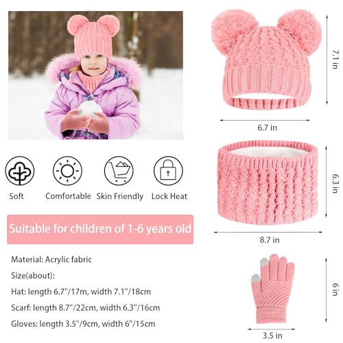 Kids Winter Beanie Hat Scarf Touchscreen Gloves Set, Fleece Lining Boys Girls Winter Hat Neck Warmer Gloves for 1-6 Years