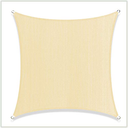 ColourTree 12' x 12' Beige Square CTAPS12 Sun Shade Sail Canopy Mesh Fabric UV Block - Commercial Heavy Duty - 190 GSM - 3 Years Warranty