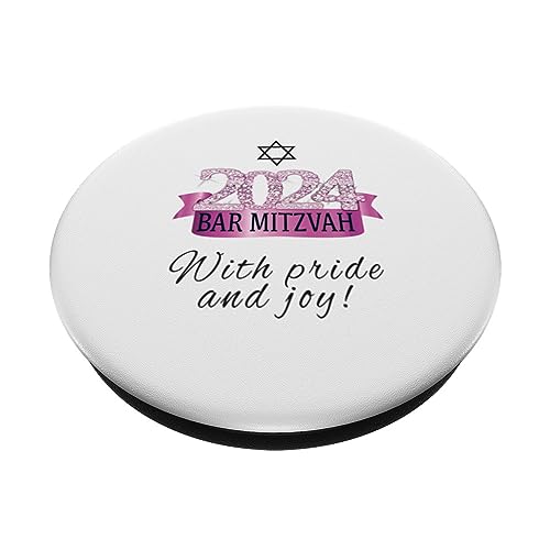 2024 Bar Mitzvah I Pride & Joy I White Pink Banner Decor PopSockets Standard PopGrip
