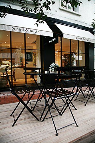 Mobel Designhaus French Café Bistro Folding Side Chair, Jet Black Frame, Steel Metal Slats (Pack of 2)