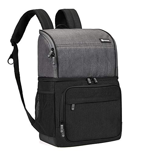 Easthills Outdoors Backpack Cooler 24 cans Insulated Leak-Proof Double Decker Lunch Cooler Backpack with Dry Storage Compartment for Camping, Hiking, Beach, Park or Day Trips, Black/Gray
