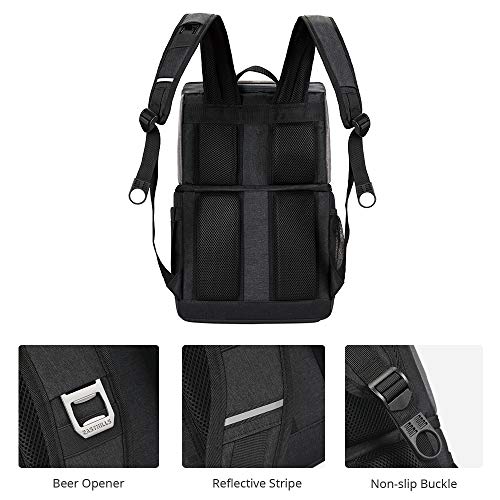 Easthills Outdoors Backpack Cooler 24 cans Insulated Leak-Proof Double Decker Lunch Cooler Backpack with Dry Storage Compartment for Camping, Hiking, Beach, Park or Day Trips, Black/Gray