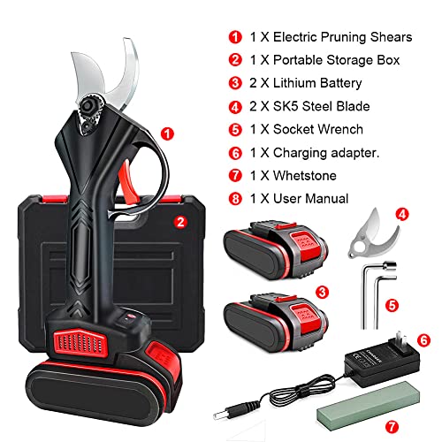 HOOUP Electric Pruning Shears for gardening tree trimming,Professional Cordless Electric Pruning with 2 PCS Rechargeable 2Ah Lithium Battery and 25mm Cutting Diameter, Tree Branch Pruner (Black)