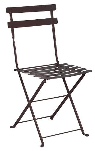 Mobel Designhaus French Café Bistro Folding Side Chair, Jet Black Frame, Steel Metal Slats (Pack of 2)