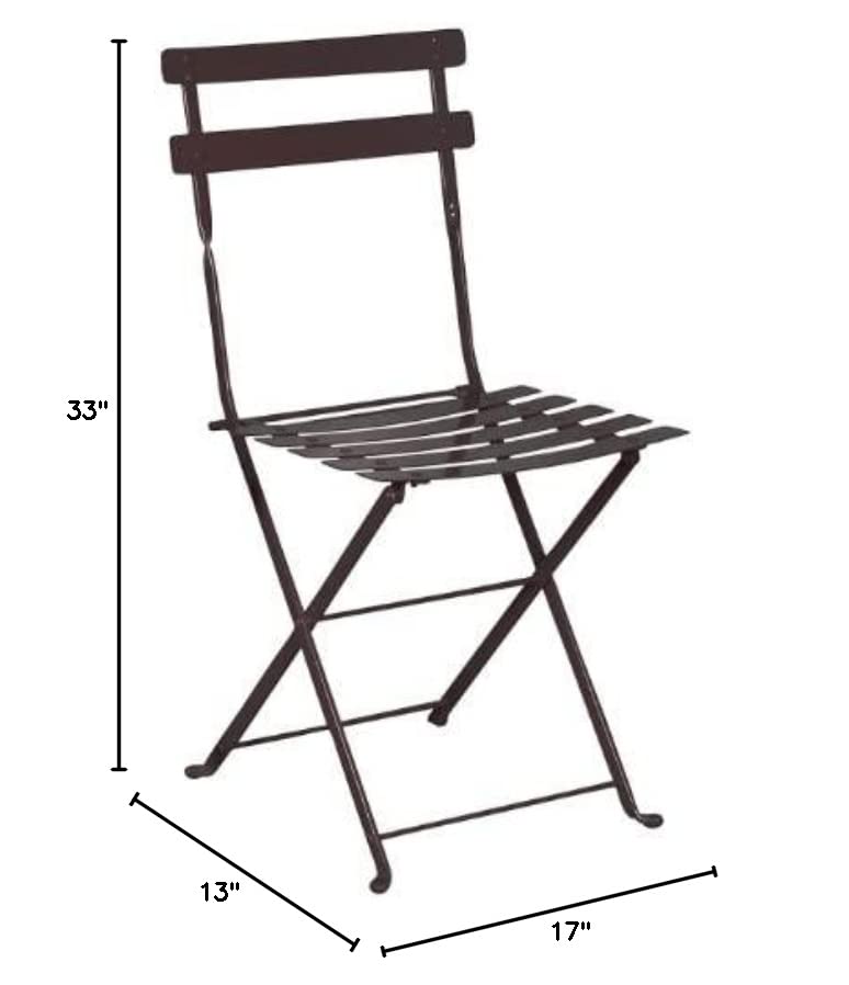 Mobel Designhaus French Café Bistro Folding Side Chair, Jet Black Frame, Steel Metal Slats (Pack of 2)
