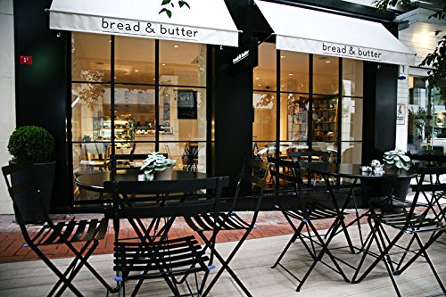 Mobel Designhaus French Café Bistro Folding Side Chair, Jet Black Frame, Steel Metal Slats (Pack of 2)
