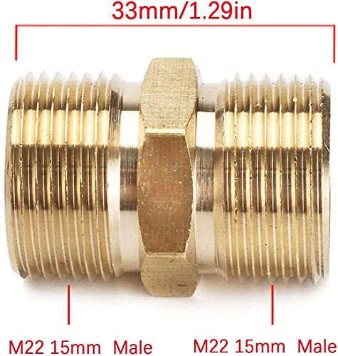 M22 Pressure Washer Hose Coupler,M22 Metric Male Thread Fitting 15mm Male X 15mm Male Pressure Washer Hose Extension Adapter, Solid Brass, 4500 PSIconnectorsM22 (1pack)