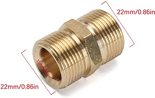 M22 Pressure Washer Hose Coupler,M22 Metric Male Thread Fitting 15mm Male X 15mm Male Pressure Washer Hose Extension Adapter, Solid Brass, 4500 PSIconnectorsM22 (1pack)