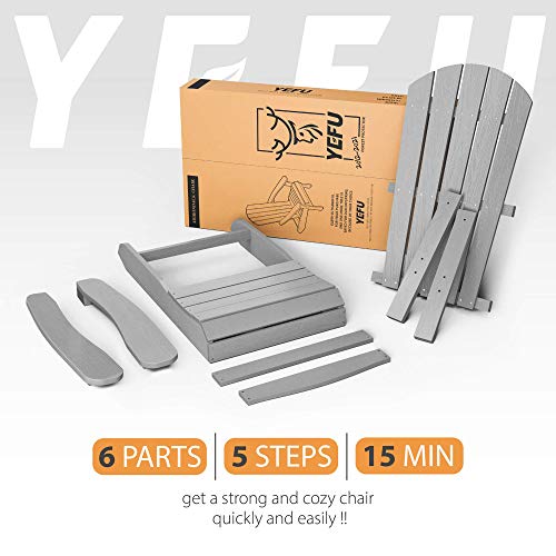 YEFU Adirondack Chair 3-Piece Set （Grey） Plastic Weather Resistant, with 2 Adirondack Chairs + an Outdoor Side Table…