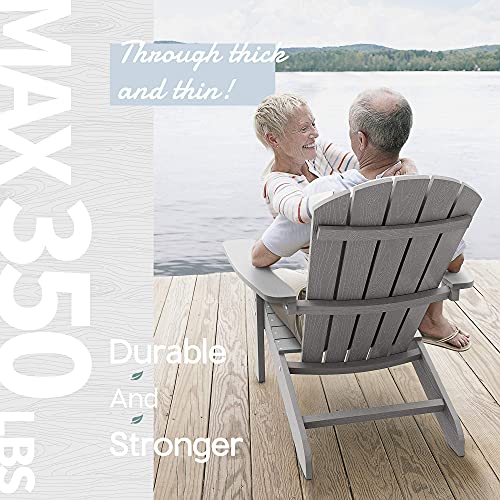YEFU Adirondack Chair 3-Piece Set （Grey） Plastic Weather Resistant, with 2 Adirondack Chairs + an Outdoor Side Table…