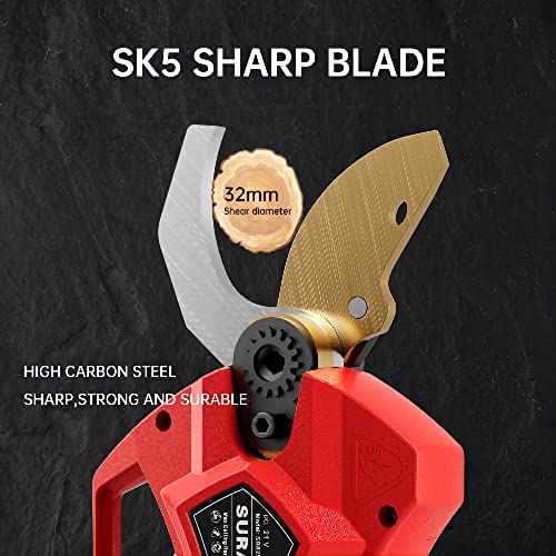 SURANRY Professional Electric Pruning Shears,Cordless Trimmer with 1.26inch/32mm Cutting Diameter Heavy Duty with 2 Pack Brushless Motor Rechargeable,Pruning Shears for Gardening, Park and Farms.