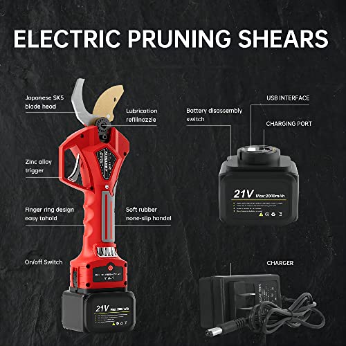 SURANRY Professional Electric Pruning Shears,Cordless Trimmer with 1.26inch/32mm Cutting Diameter Heavy Duty with 2 Pack Brushless Motor Rechargeable,Pruning Shears for Gardening, Park and Farms.