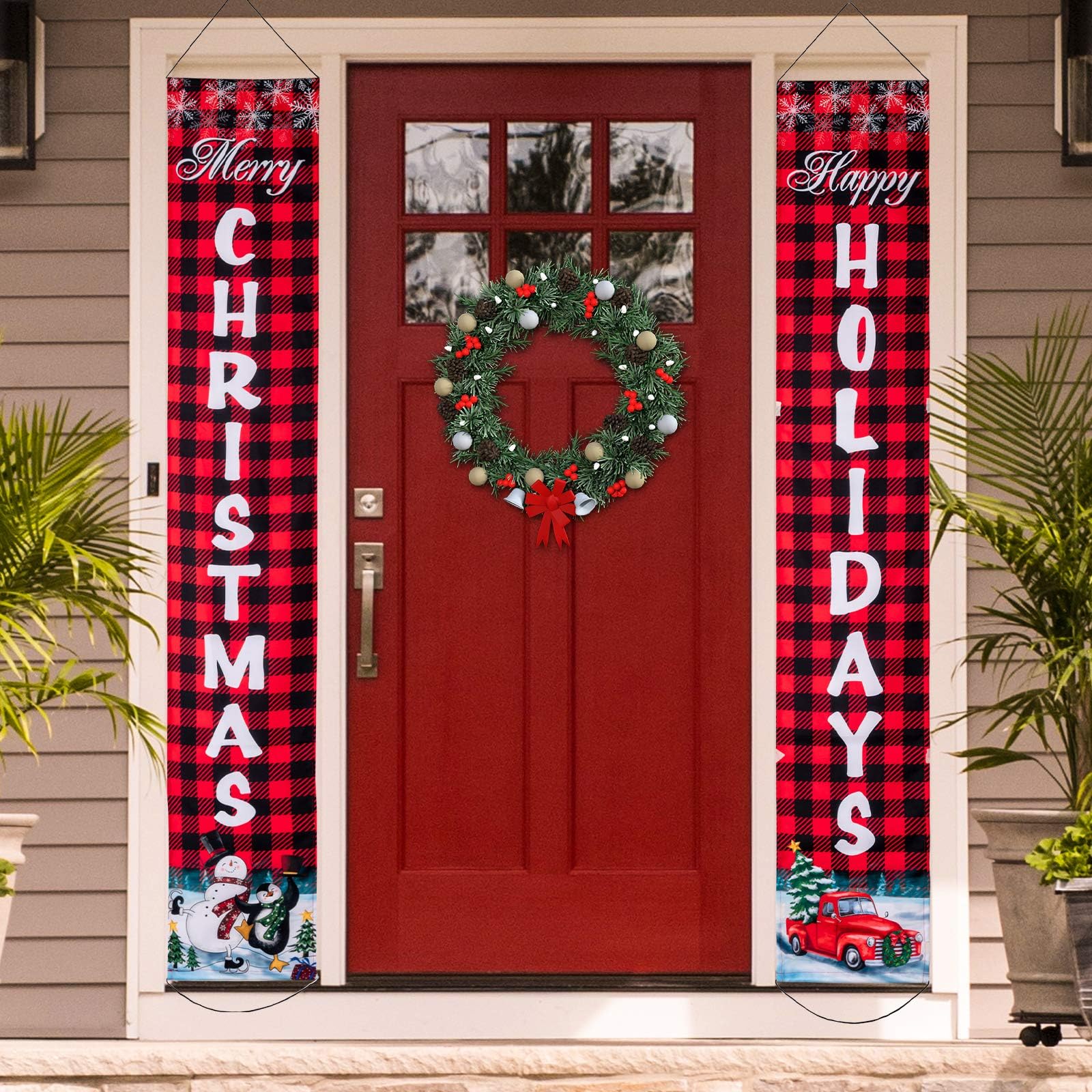 Christmas Decorations for the Home, hogardeck Christmas Banners Porch Sign, Hanging Sign Banner for New Year Christmas Decorations Welcome Door Sign for Home Outdoor Indoor Holiday Party Decor