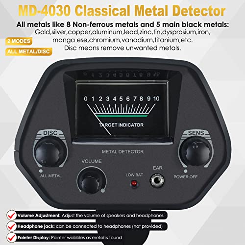 Finderomend Metal Detector MD-4030 Pro Waterproof Metal Detector Underground Search Coil,high Accuracy Adjustable Height (with Headphone and Shovel) (Updated 3)