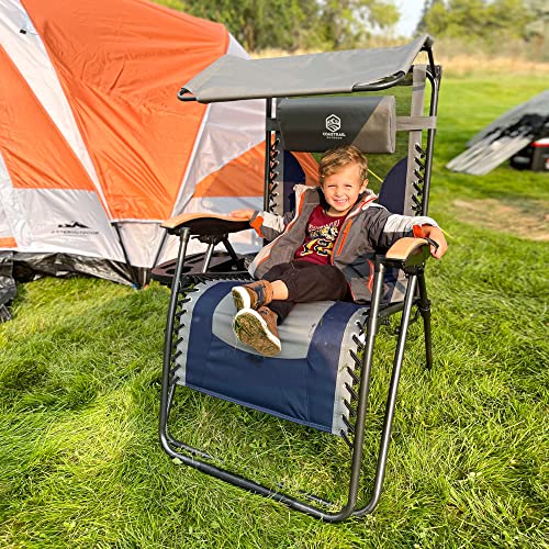 Coastrail Outdoor Zero Gravity Chair with Shade, 400lbs Capacity Mesh Back Padded Reclining Lounge Chair Plus Cup Holder, Table for Yard Patio Lawn Blue