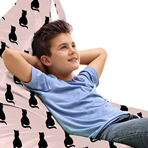 Ambesonne Cat Lounger Chair Bag, Black Cat Silhouettes on Pink Background Girlish Hand Drawn Art Simple Motifs, High Capacity Storage with Handle Container, Lounger Size, Pale Pink and Black