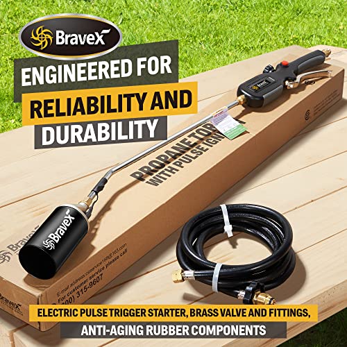 Propane Torch Weed Torch Weed Burner - Electronic Automatic Ignition, 800 000 BTU Propane Weed Torch with 10FT Hose, Push Button Electronic Spark Generating Powered by AAA Battery (not include)