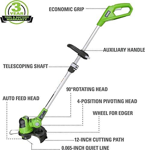 Greenworks 24V 12 inch String Trimmer, 2Ah USB Battery and Charger Included ST24B215