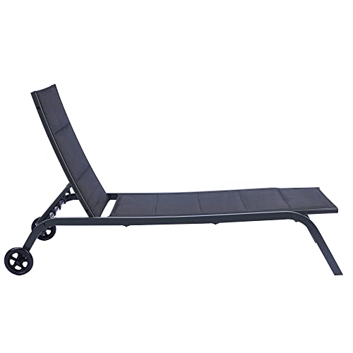 MengkOutdoor 2-Pcs Set Chaise Lounge Chairs, Five-Position Adjustable Metal Recliner, Black