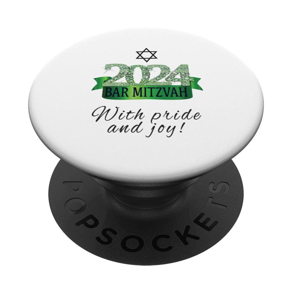 2024 Bar Mitzvah I Pride & Joy I White Green Banner Decor PopSockets Standard PopGrip