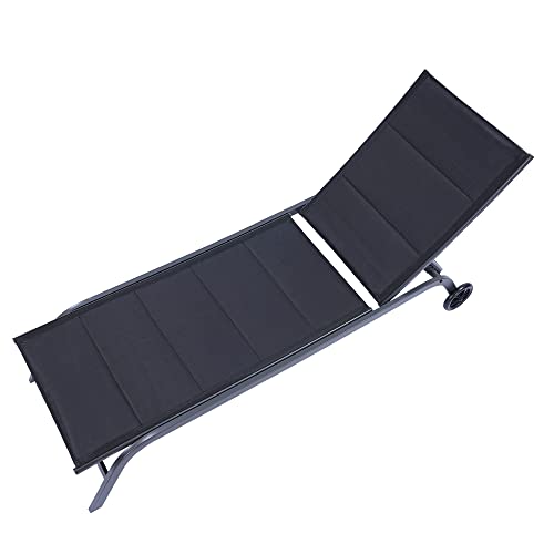 MengkOutdoor 2-Pcs Set Chaise Lounge Chairs, Five-Position Adjustable Metal Recliner, Black