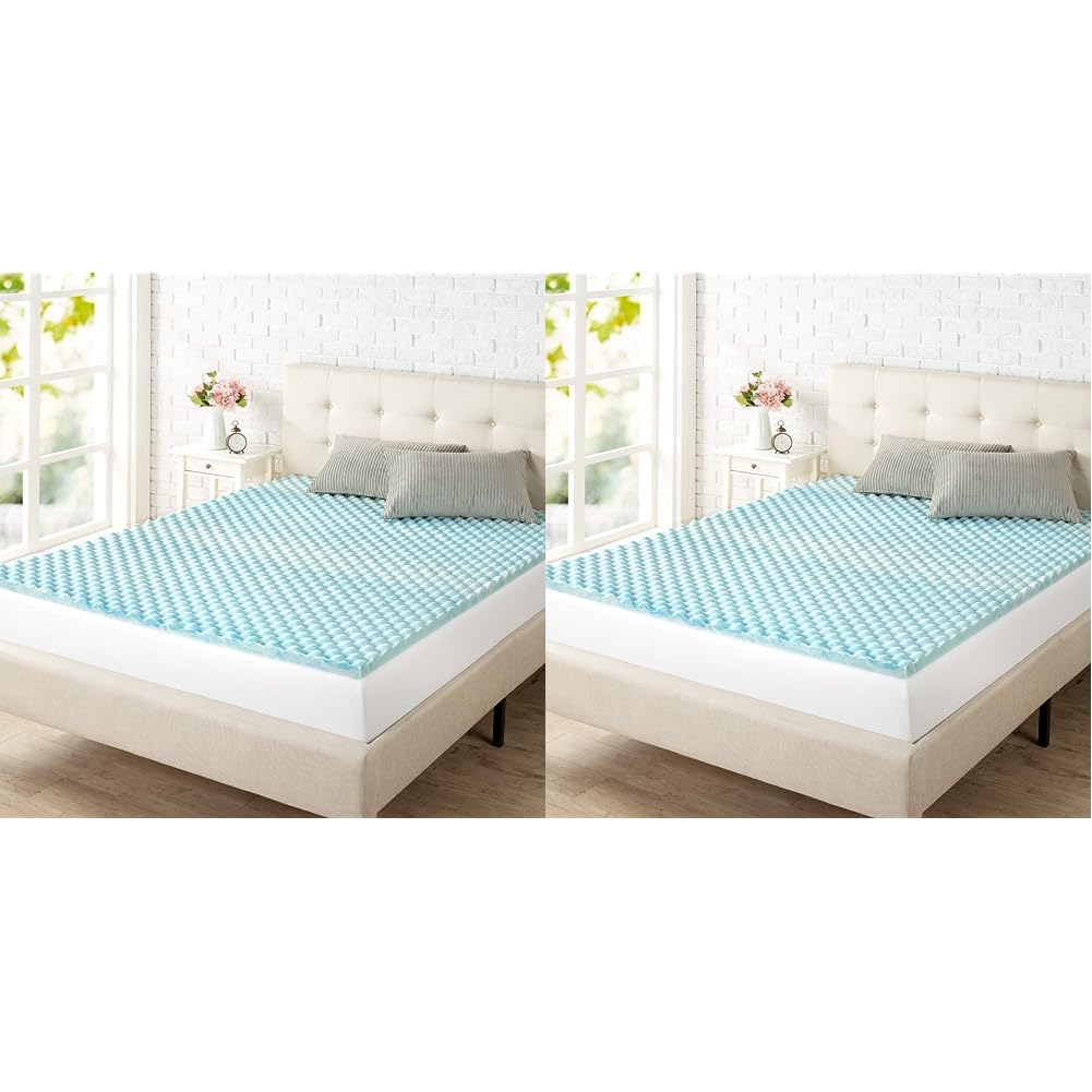 ZINUS 1.5/2/3/4-inch Swirl Gel Cooling Memory Foam Mattress Topper, Cooling Airflow Design, CertiPUR-US Certified (1.5 in, Queen) & 1.5/2/3/4-inch Swirl Gel Cooling Memory Foam Mattress Topper