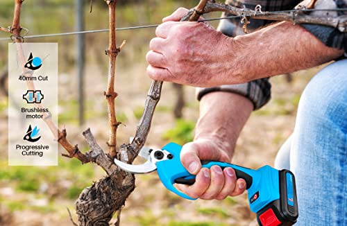 Electric Pruning Shears 1.5', Cordless Pruner with 2 * 2Ah Lithium Battery, Battery Powered Pruning Shears w/ 1050W Brushless Motor, for Garden/Yard/Orchard
