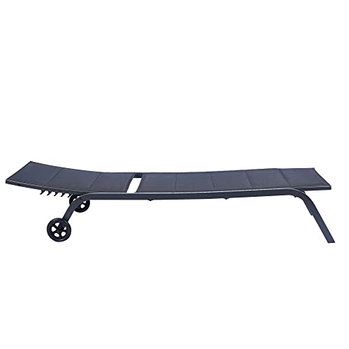 MengkOutdoor 2-Pcs Set Chaise Lounge Chairs, Five-Position Adjustable Metal Recliner, Black