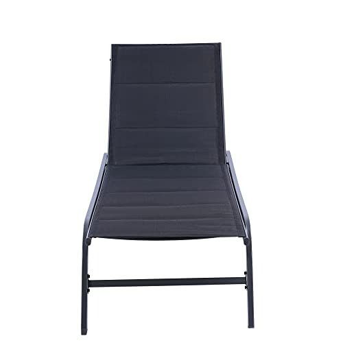 MengkOutdoor 2-Pcs Set Chaise Lounge Chairs, Five-Position Adjustable Metal Recliner, Black