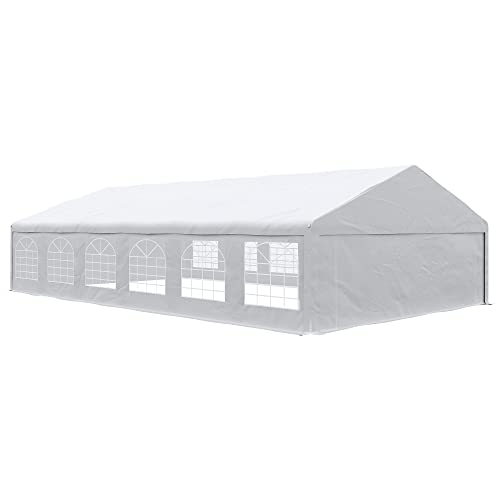Outsunny 23' x 39' Party Tent & Carport, Large Outdoor Canopy Tent with Removable Sidewalls, 2 Doors and Windows, White Tents for Parties, Wedding, Events, BBQ Grill
