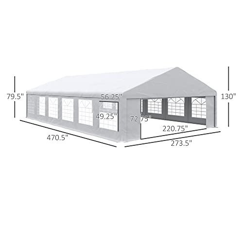 Outsunny 23' x 39' Party Tent & Carport, Large Outdoor Canopy Tent with Removable Sidewalls, 2 Doors and Windows, White Tents for Parties, Wedding, Events, BBQ Grill