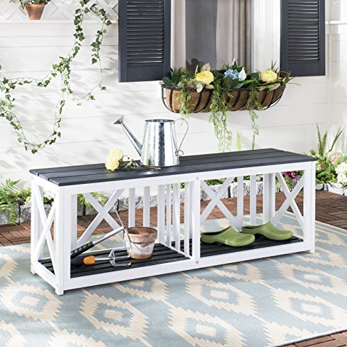 Safavieh FOX6706K Outdoor Collection Branco Grey Bench, 0, Dark Slate Gray/White