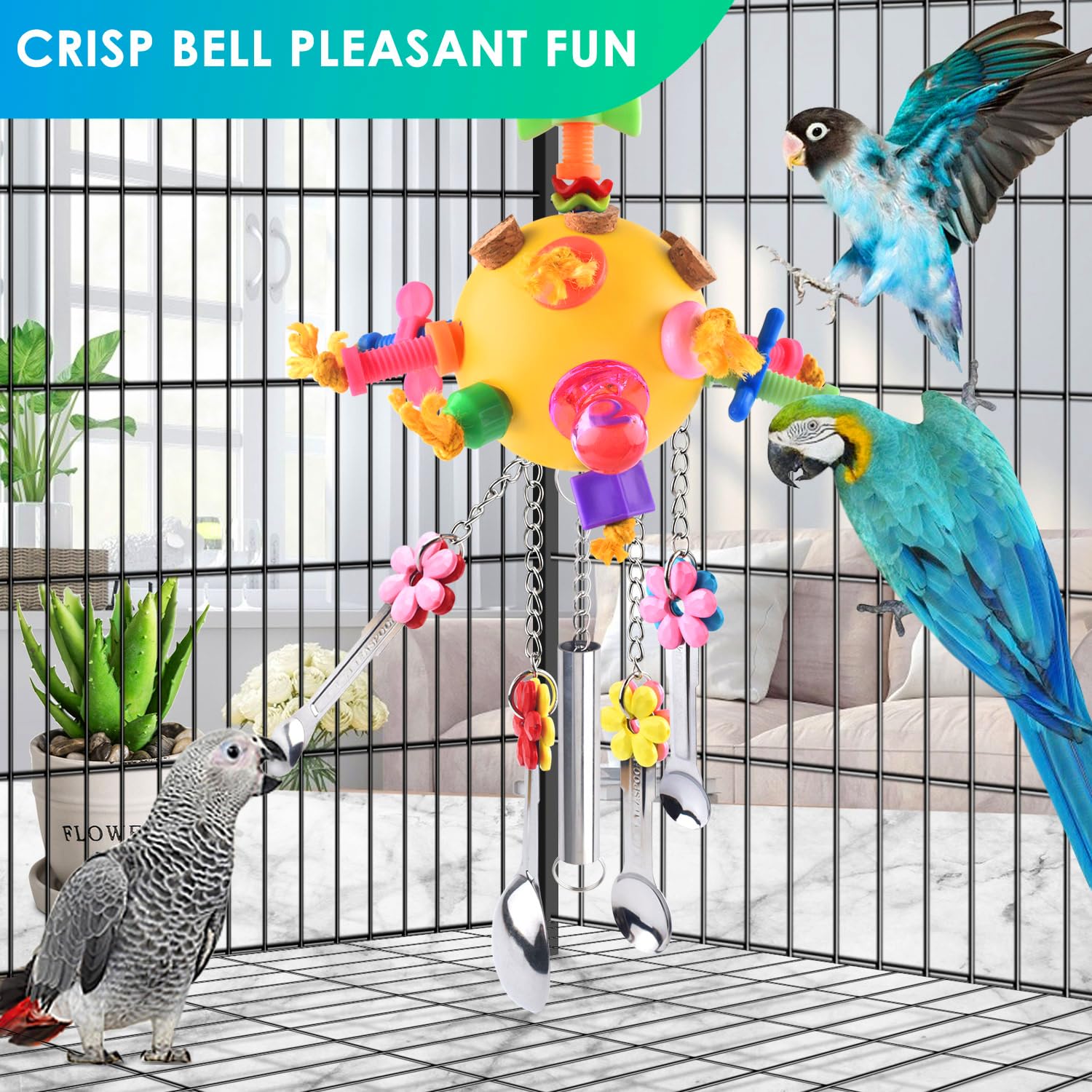 KATUMO Bird Toys Pull Spoons Colorful Acrylic Stick Toys Parrot Chew Toy for Amazon Parrot, African Grey, Conure, Caique, Quaker, Small Cockatoo, Mini Macaw, Eclectus and Similar Birds