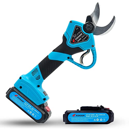 KOHAM Professional Cordless Electric Pruning Shears with 2pcs Backup Rechargeable Battery & Extra 1pcs Safety Charger