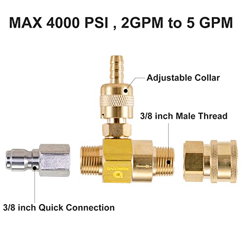 Raincovo Downstream Injector for Pressure Washer, Power Washer Chemical Injector Kit, Soap Injector, 3/8 Inch Quick Connect, 4000 PSI
