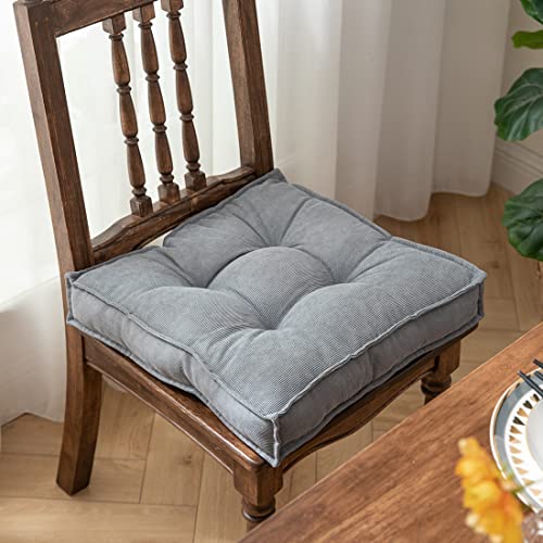 vctops Corduroy Striped Square Chair Cushion Pad Solid Tufted Seat Cushion Pads for Dining Chairs, Office Chairs, Car, Floor, Outdoor, Patio (Grey,18"x18"x3")