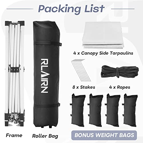 Ez Pop Up Canopy Tent, RLAIRN 10'X10' Waterproof Instant Gazebo Canopy with 3 Adjustable Height and 4 Removable Sidewalls, UPF50+ Folding Instant Pop Up Gazebo Canopy Shade Tent with Mesh Windows