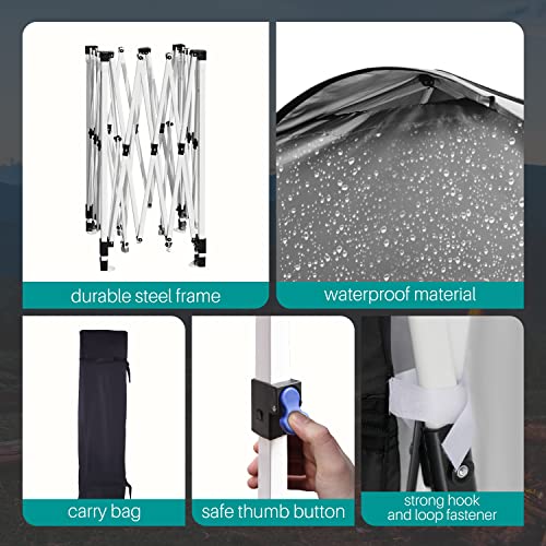TOREAD Canopy 10'x10' Pop Up Commercial Instant Gazebo Tent with Air Vented Top,Thicken Frame,Fully Waterproof, UV 50+,Easy Set up,Portable Canopy Tent with Zipper Bag & Side Walls,Black