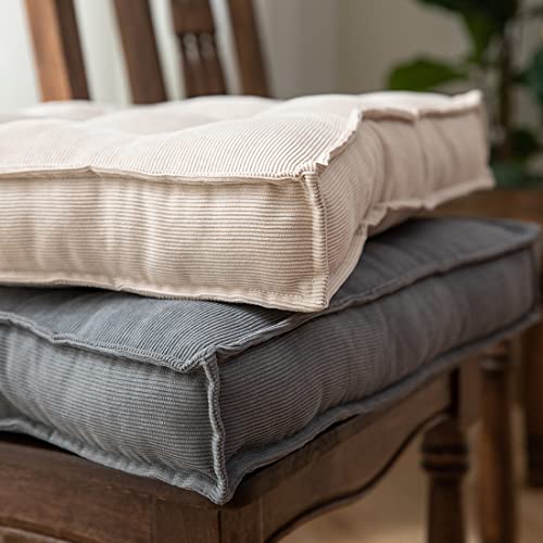 vctops Corduroy Striped Square Chair Cushion Pad Solid Tufted Seat Cushion Pads for Dining Chairs, Office Chairs, Car, Floor, Outdoor, Patio (Grey,18"x18"x3")