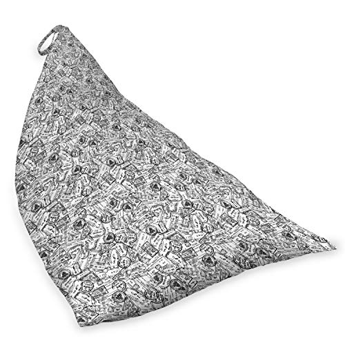 Ambesonne Travel Lounger Chair Bag, Monochrome Pattern with Passport Rubber Stamps with Grunge Effect Travel Theme, High Capacity Storage with Handle Container, Lounger Size, Black and White