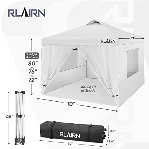 Ez Pop Up Canopy Tent, RLAIRN 10'X10' Waterproof Instant Gazebo Canopy with 3 Adjustable Height and 4 Removable Sidewalls, UPF50+ Folding Instant Pop Up Gazebo Canopy Shade Tent with Mesh Windows