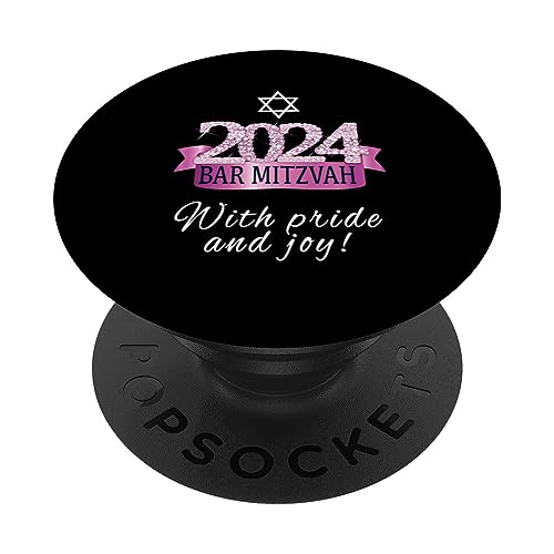 Bar Mitzvah 2024 I With Pride & Joy I Pink Banner Decor PopSockets Standard PopGrip