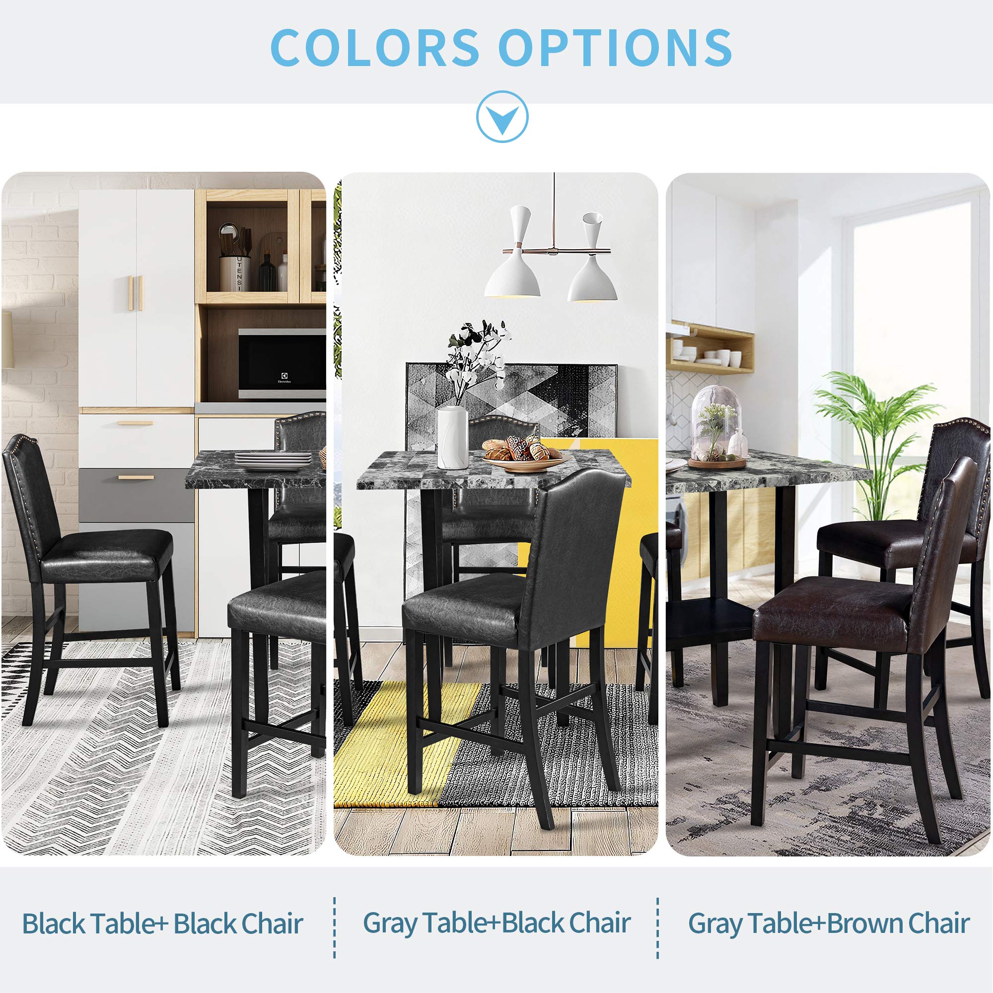 Bellemave Counter Height Dining Table Set with Storage Shelf 5 Piece Bar Height Faux Marble Table and Chairs Dinning Room Breakfast Table Set Pub Table and Chairs Set of 4, Black Chair+Black Table