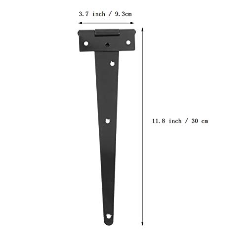 2PCS Black T Strap Hinges Heavy Duty Gate Hinges for Wooden Fences or Metal Iron Rustproof Barn Door Hinges Shed Door Hinges (12 Inch)