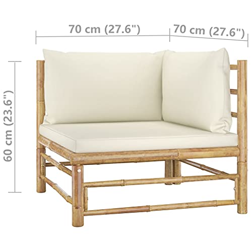 Patio Corner Sofa with Cream White Cushions Bamboo Living Room Home Office Furniture Bamboo Fabric 100% Polyester Modern Chesterfield Upholstered Pillow