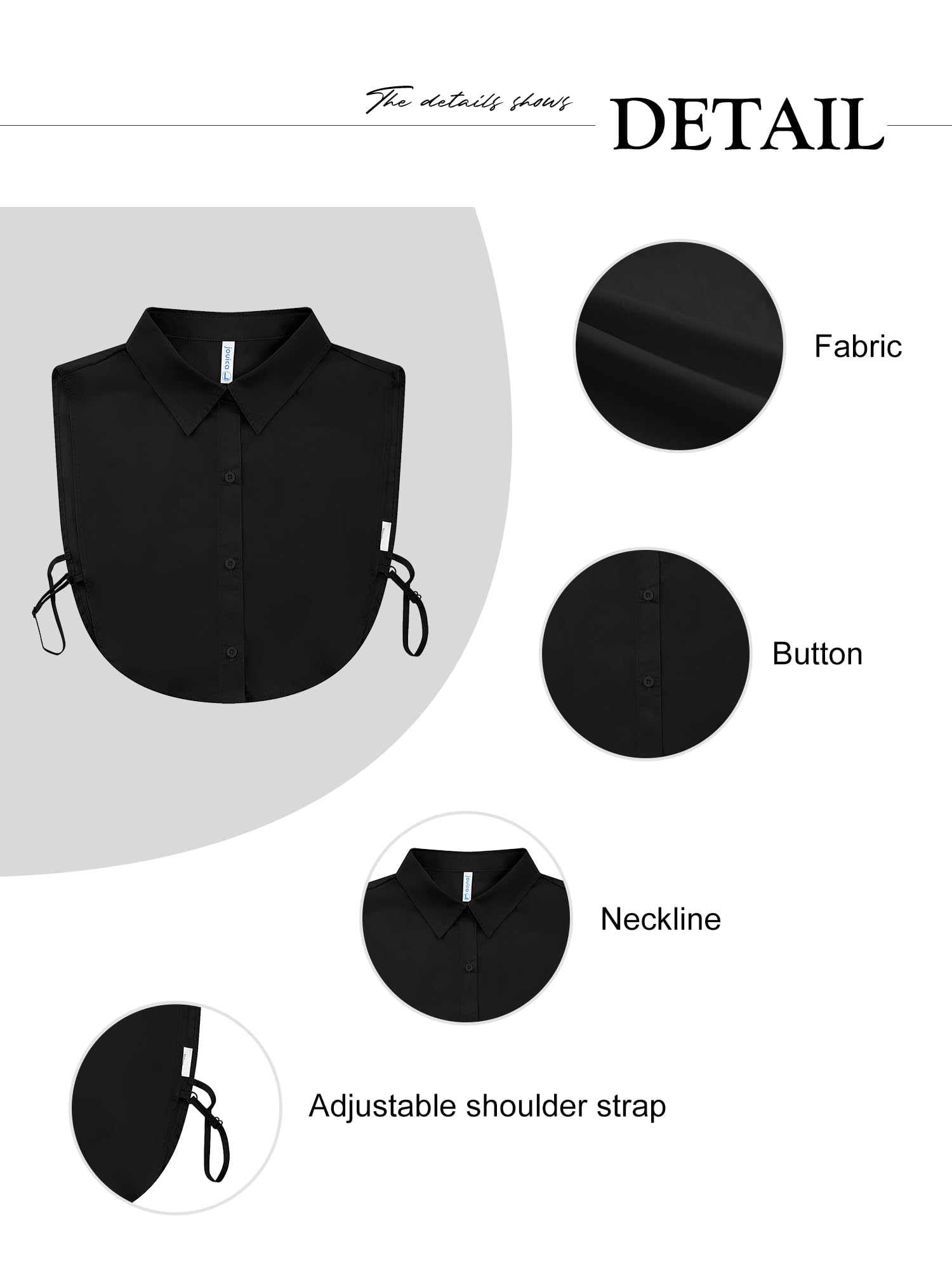 Jouica Fake Collar Detachable Dickey Collar Blouse Half Shirts Faux False Collar for Women,Black,Small