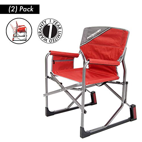 MacSports MacRocker Outdoor Foldable Rocking Chair | Portable, Collapsible, Springless Rockers with Rust-Free Anti-Tip Guards for Camping Fishing Backyard | Red (2 Pack)