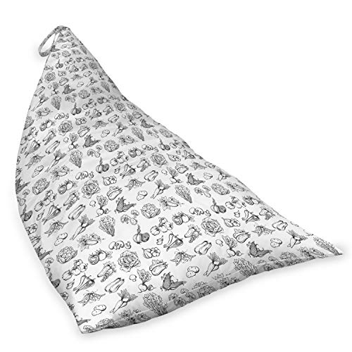 Ambesonne Vegetable Art Lounger Chair Bag, Hand Drawn Bunch of Vegetarian Harvest Products Kitchen Restaurant Theme, High Capacity Storage with Handle Container, Lounger Size, Black and White